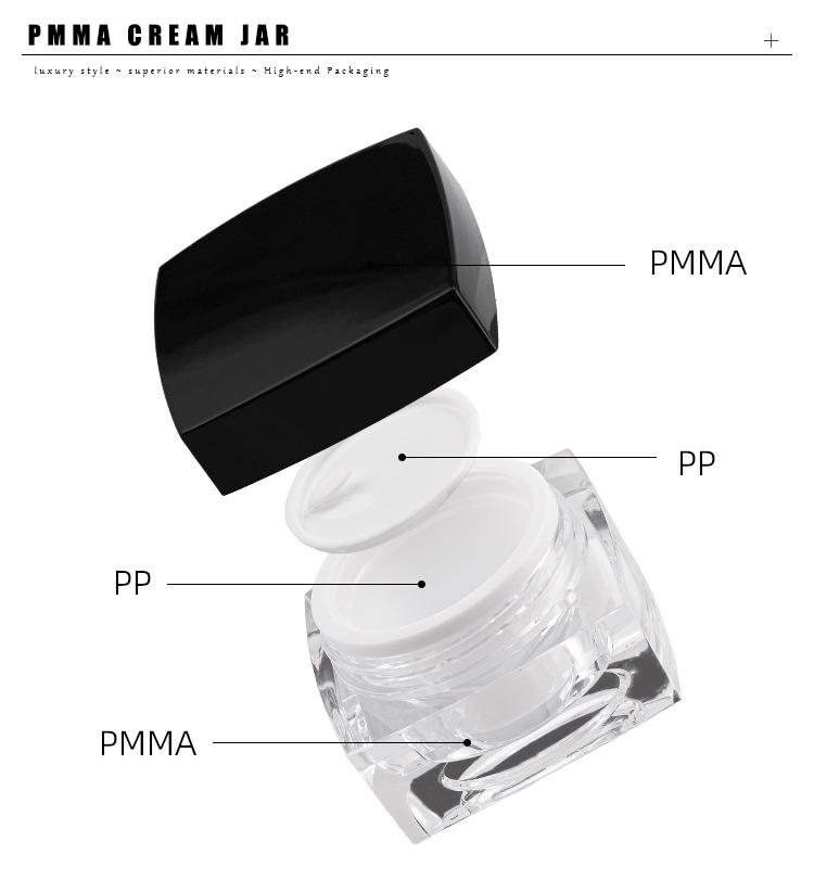 PMMA Square Cream Bottle Cosmetic Packaging Bottle Transparent Square ...